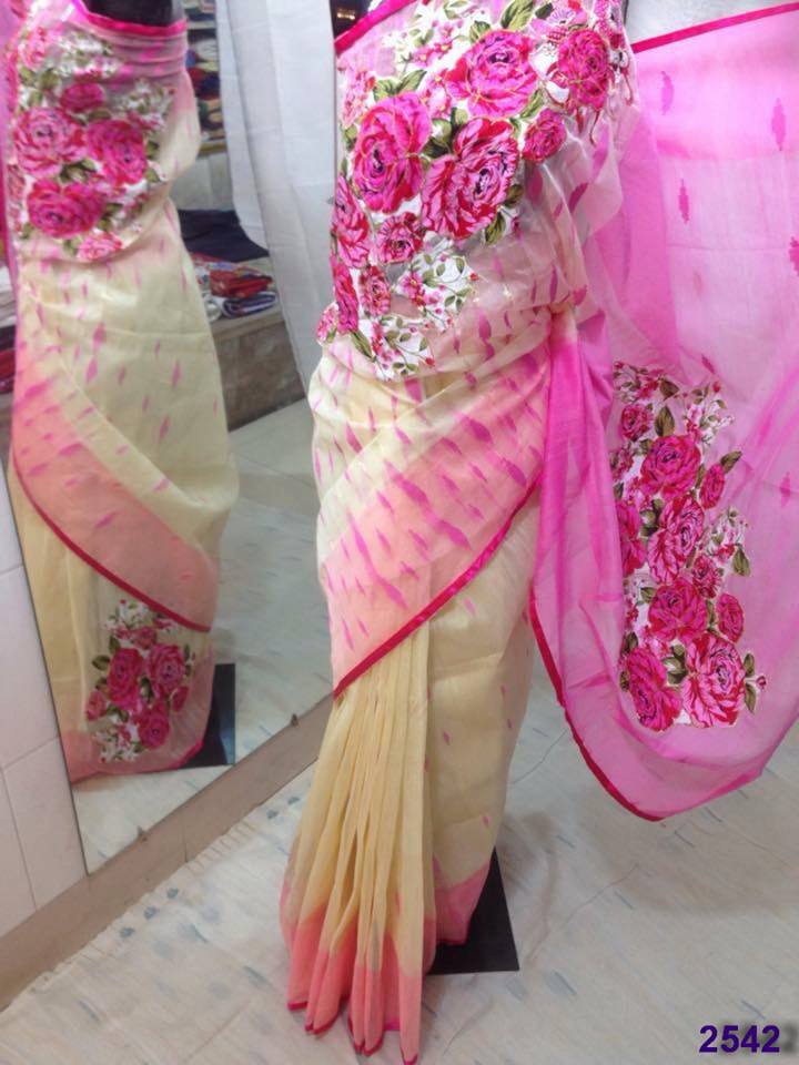 Cream color body & Pink color Acho with pink color work. A broad shade ...