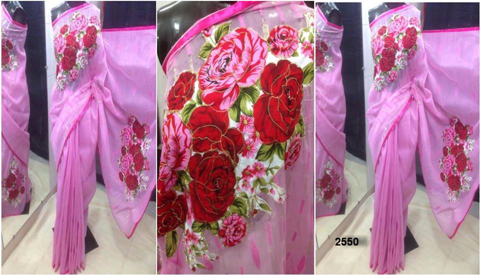 Matching Baby Pink color Jamdani shari Applique Work on Jamdani Shari ...