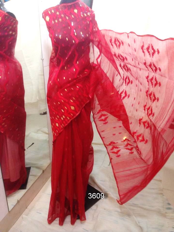 red All over Work On Jamdani Shari. Beautiful and gorgeous design ...